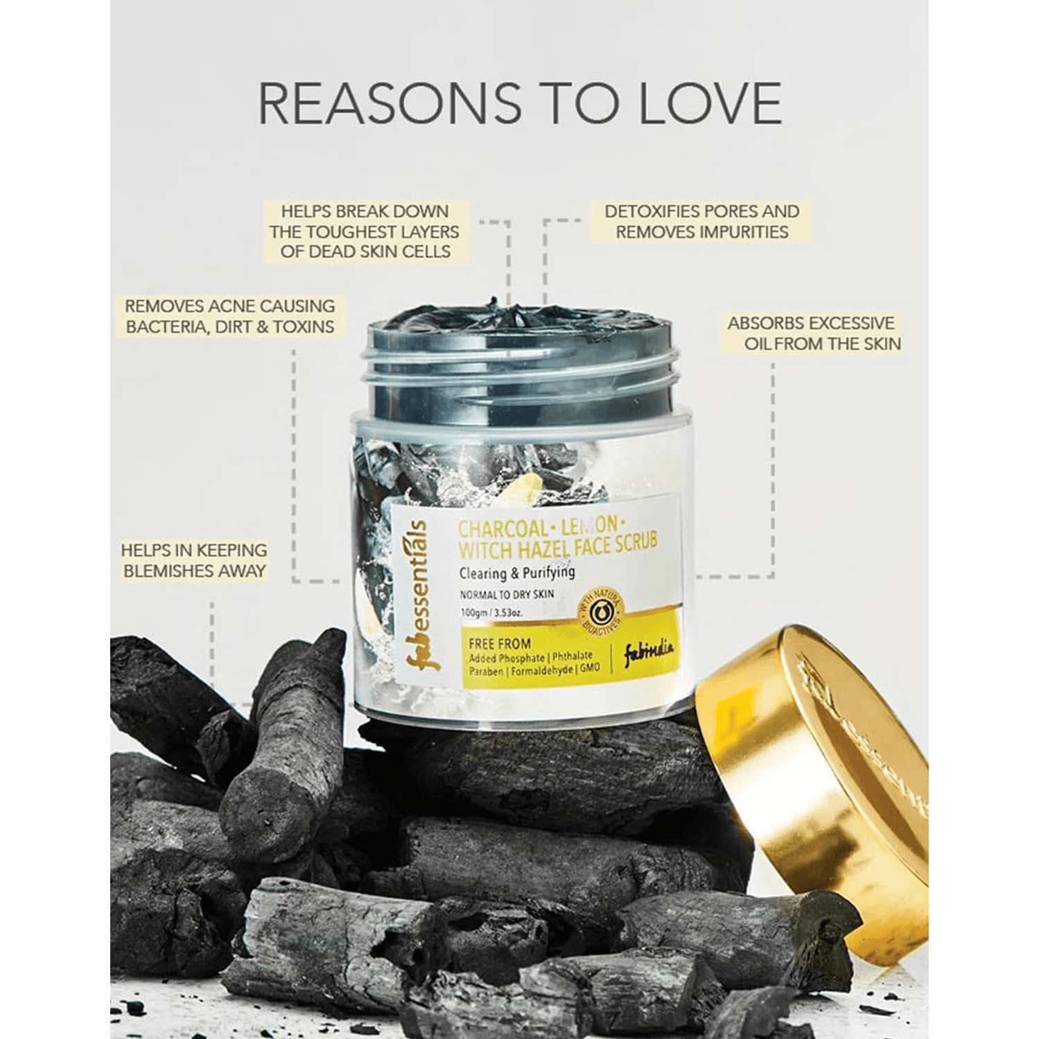 Buy FABESSENTIALS CHARCOAL LEMON WITCH HAZEL FACE SCRUB 100 GM Online ...