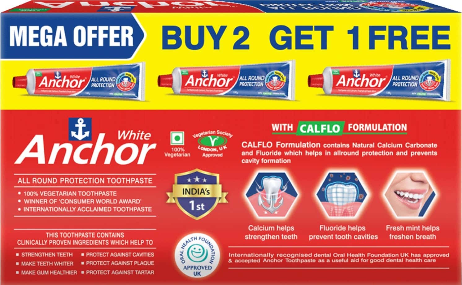 Buy ANCHOR ALL ROUND PROTECTION TOOTHPASTE 150GM X 3 Online & Get Upto ...