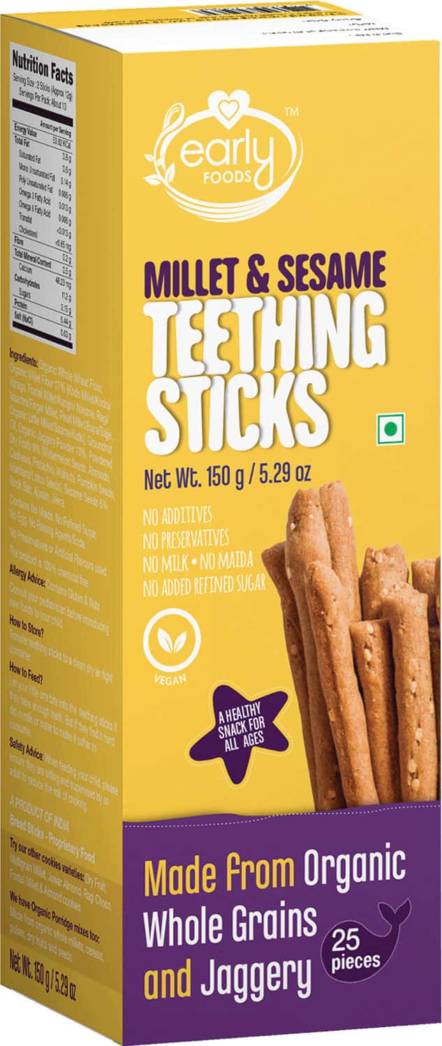 Buy EARLY FOODS RAGI & SESAME JAGGERY TEETHING STICKS 150G Online & Get ...