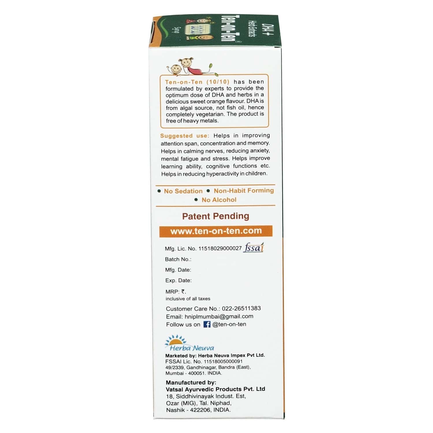 Buy HERBA NEUVA TEN-ON-TEN SYRUP VEG OMEGA-3 (DHA) WITH HERB EXTRACTS ...