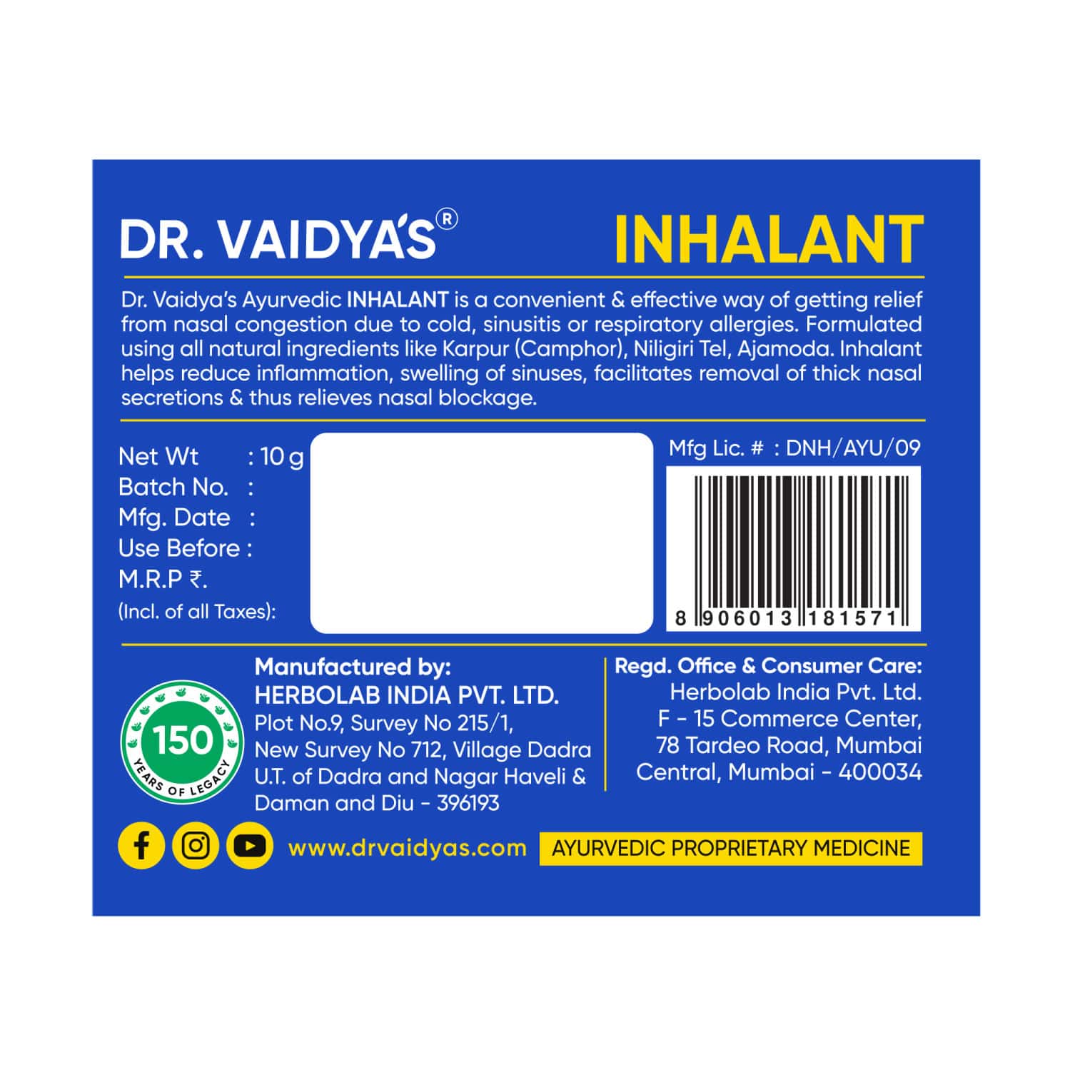 Buy DR. VAIDYA'S INHALANT - PACK OF 2 Online & Get Upto 60% OFF at ...