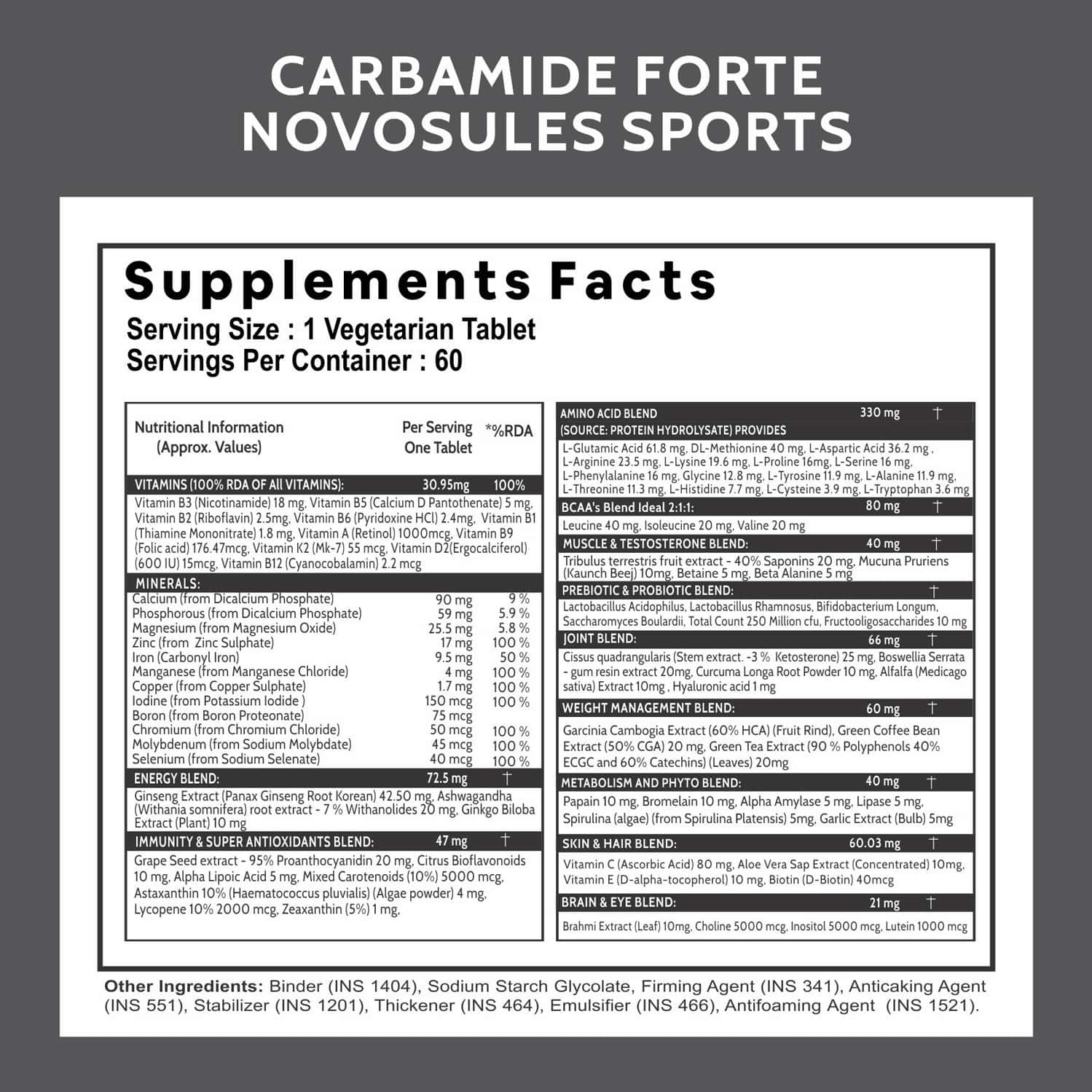 Buy CARBAMIDE FORTE MULTIVITAMIN FOR SPORTS WITH BCAA AMINO ACIDS-60 ...