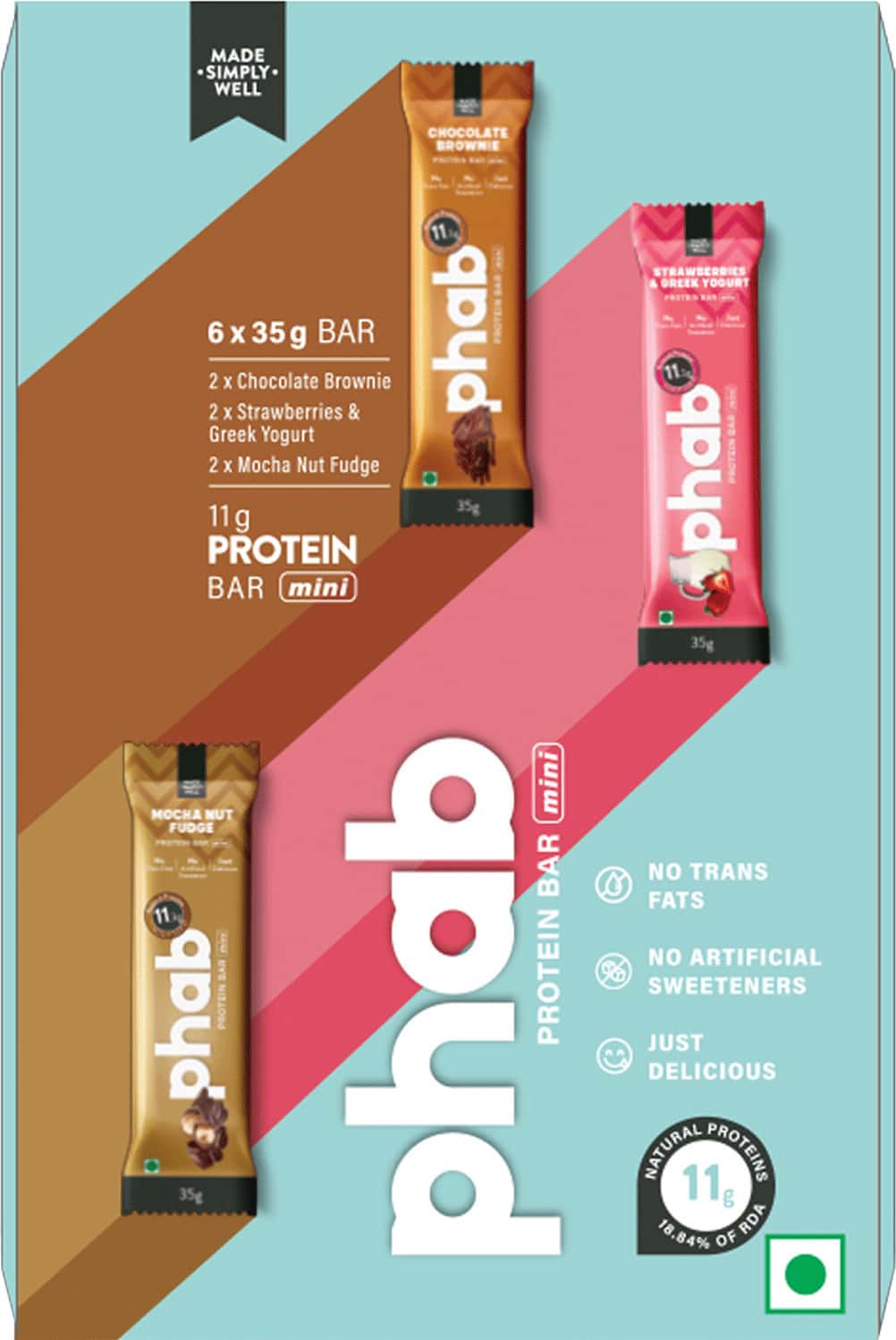 Buy PHAB PROTEIN BAR MINI 11G PROTEIN ZERO TRANS FATS: PACK OF 6X 35G ...