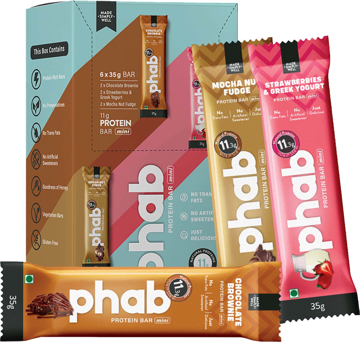 Buy PHAB PROTEIN BAR MINI 11G PROTEIN ZERO TRANS FATS: PACK OF 6X 35G ...