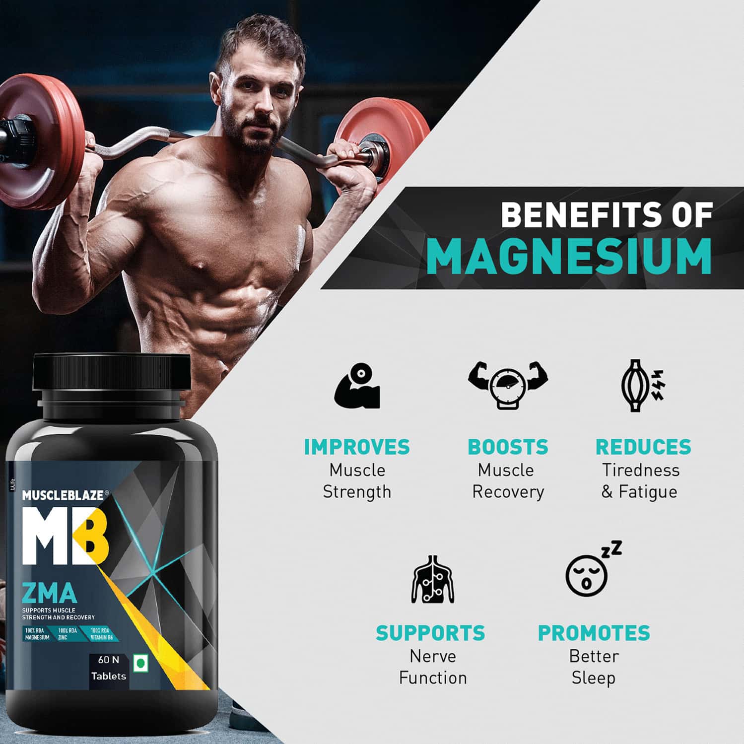 Buy MUSCLEBLAZE ZMA ( ZINC MAGNESIUM ASPARTATE VITAMIN B6) FOR MUSCLE ...