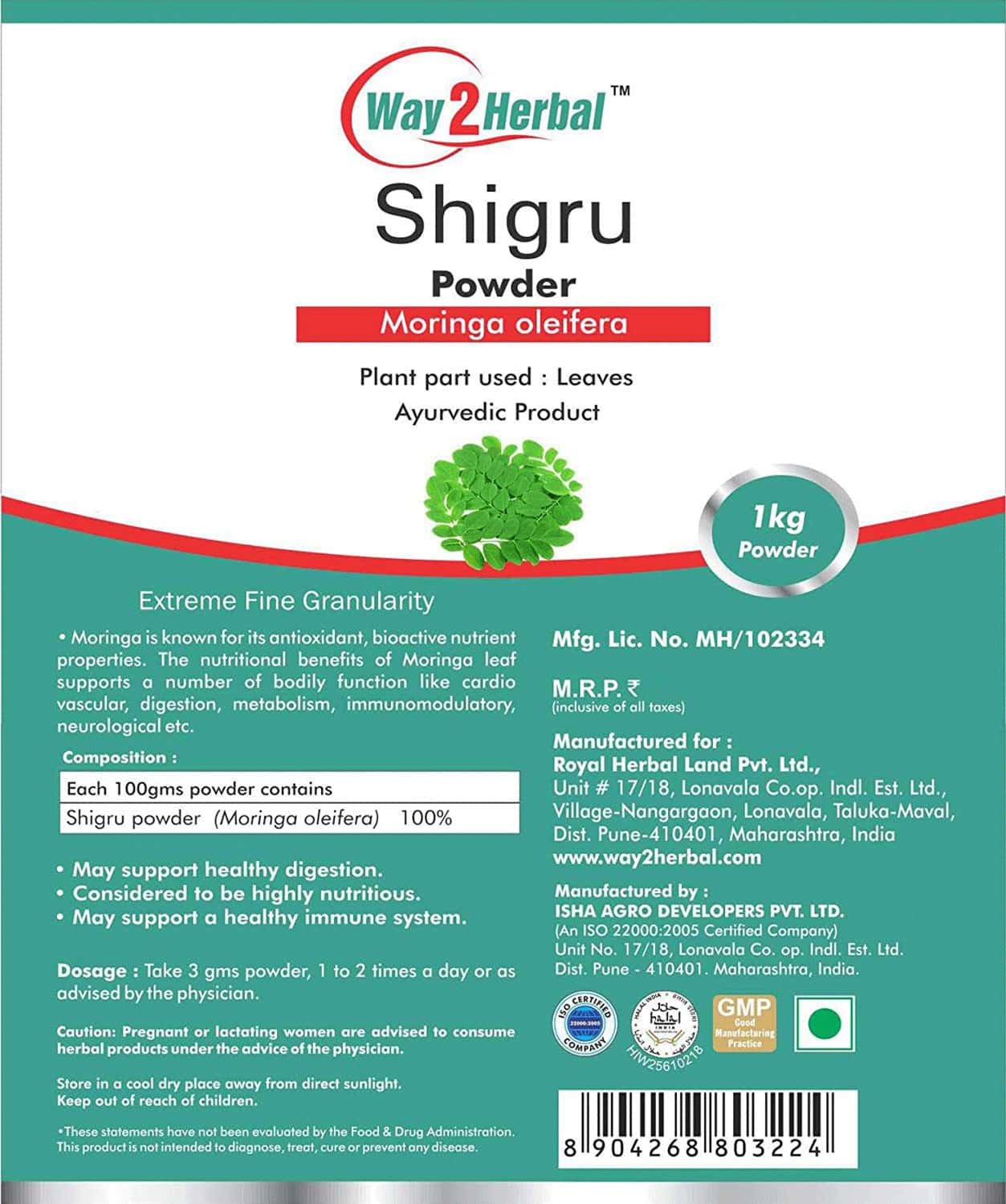 Buy WAY2HERBAL SHIGRU MORINGA OLIFERA POWDER - 1KG Online & Get Upto 60 ...