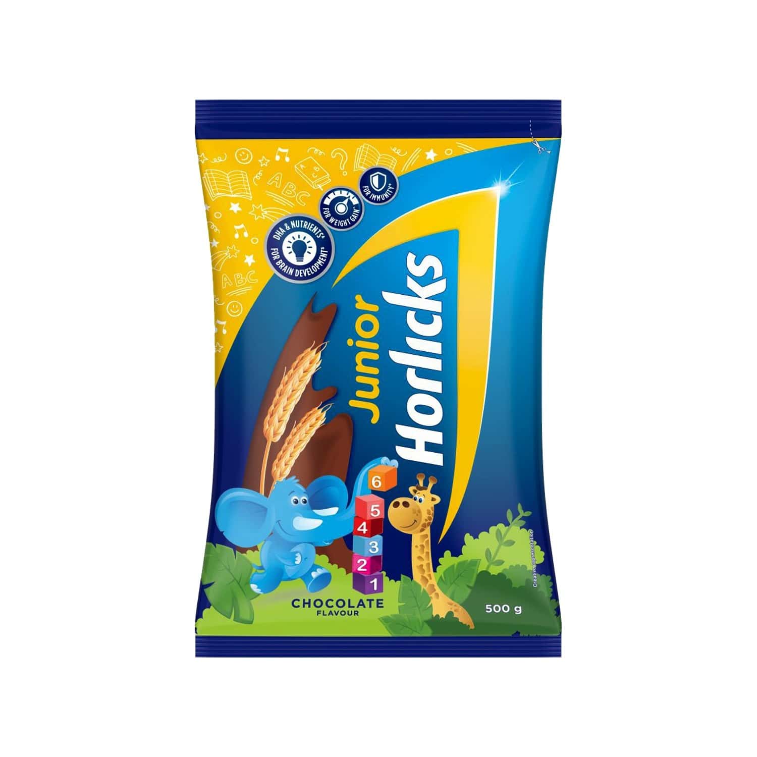 Buy HORLICKS JUNIOR HEALTH & NUTRITION DRINK CHOCOLATE POUCH - 500 G ...