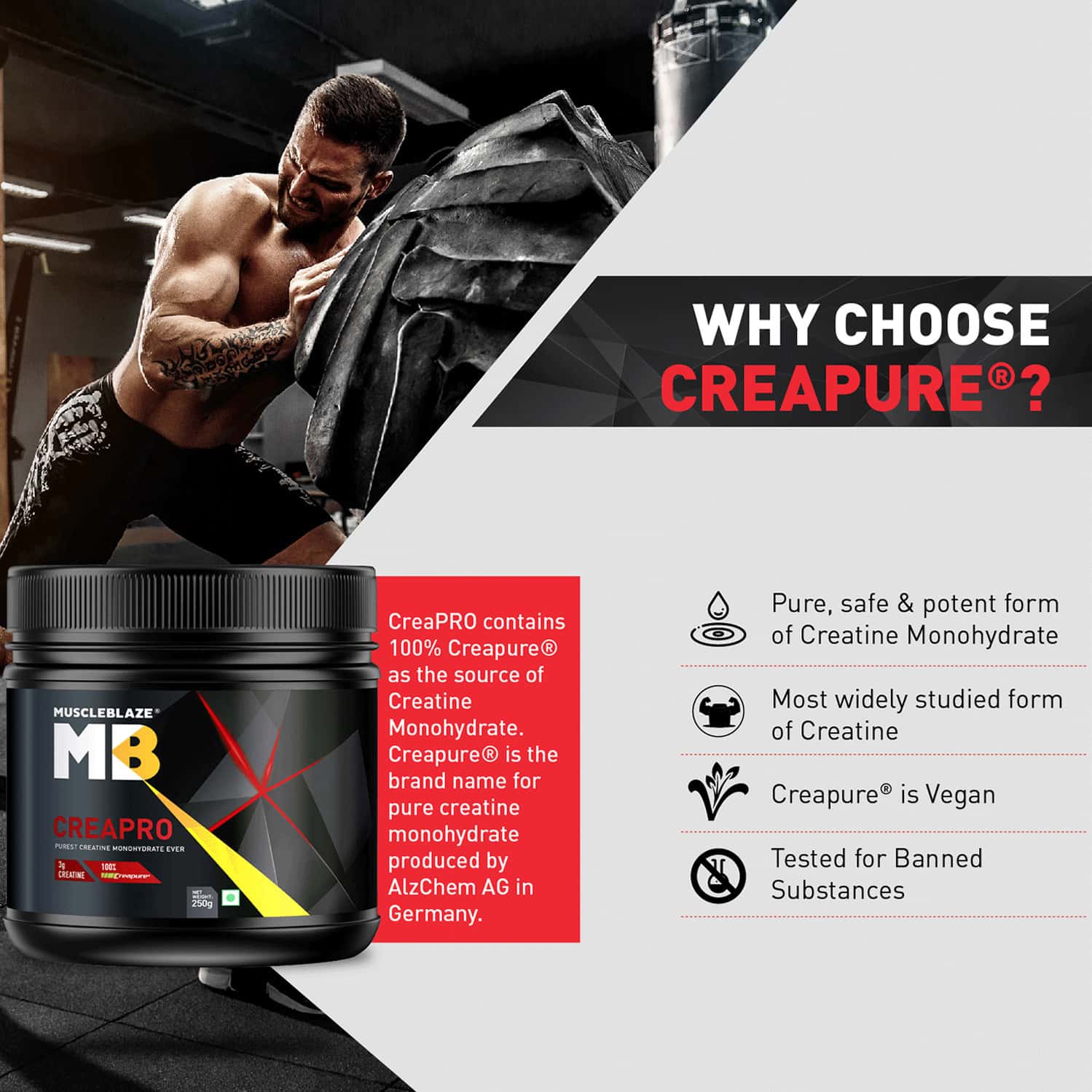 Buy MUSCLEBLAZE CREAPRO CREATINE WITH CREAPURE UNFLAVOURED 250 GMS / 0. ...