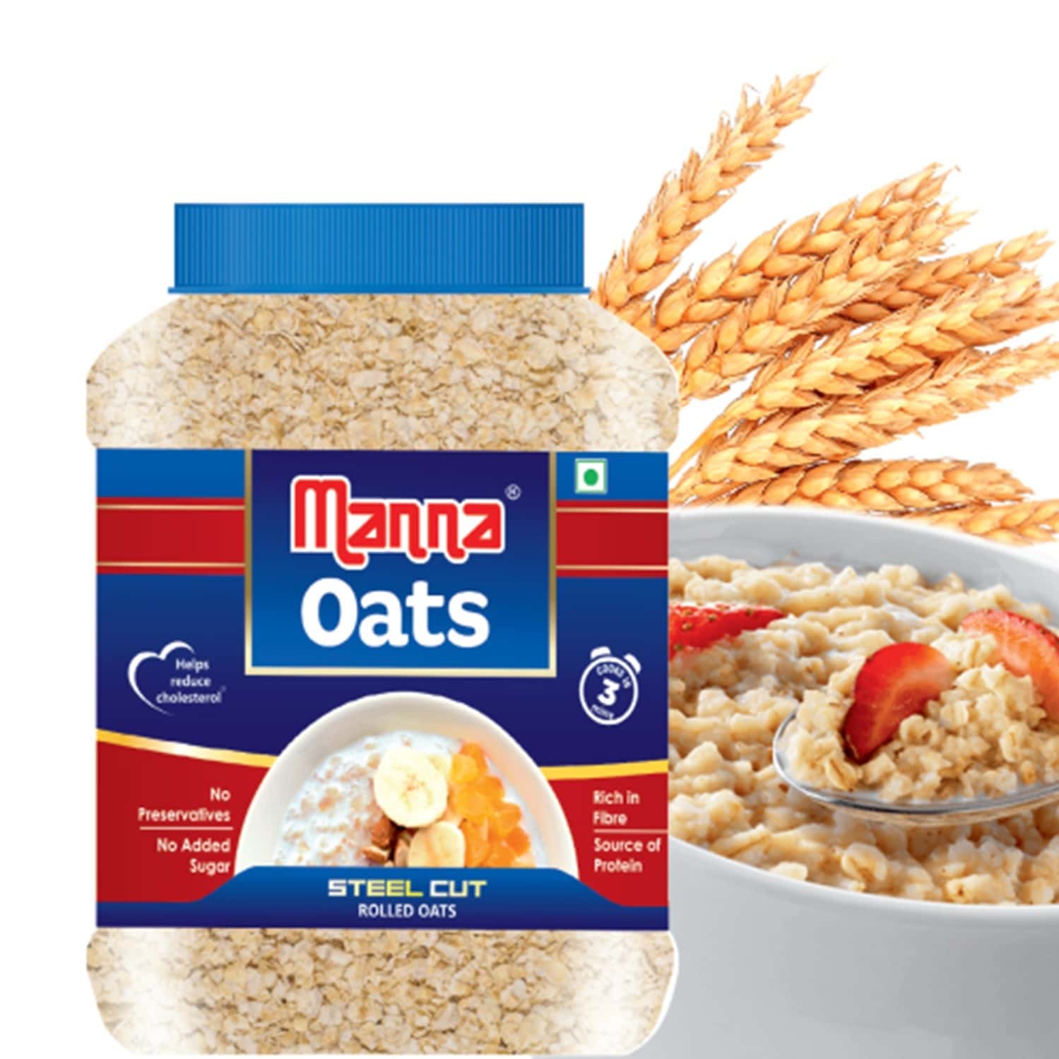 Buy MANNA OATS - JAR 500G| STEEL CUT ROLLED OATS -RICH IN FIBRE ...