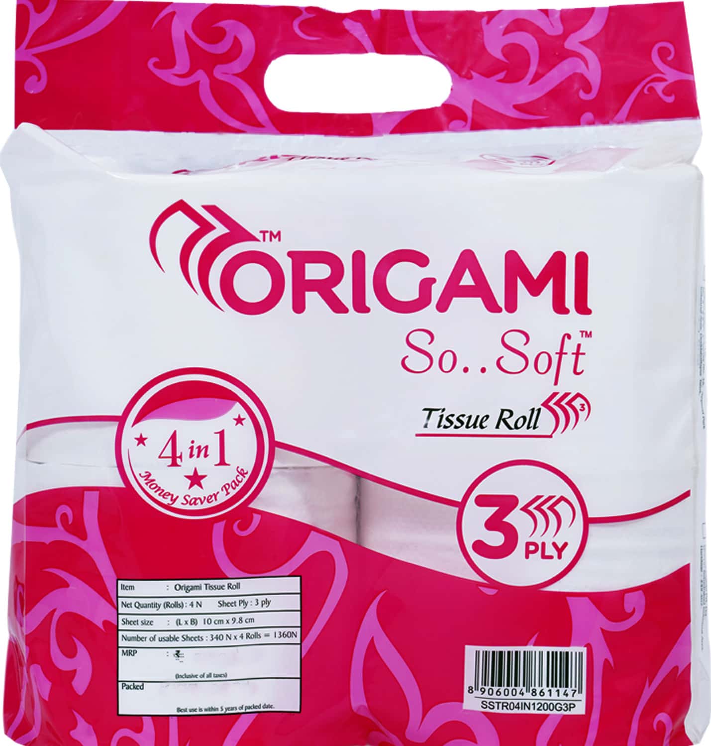 Buy ORIGAMI SO SOFT BATHROOM TOILET TISSUE PAPER ROLL 340 PULLS - 3PLY ...
