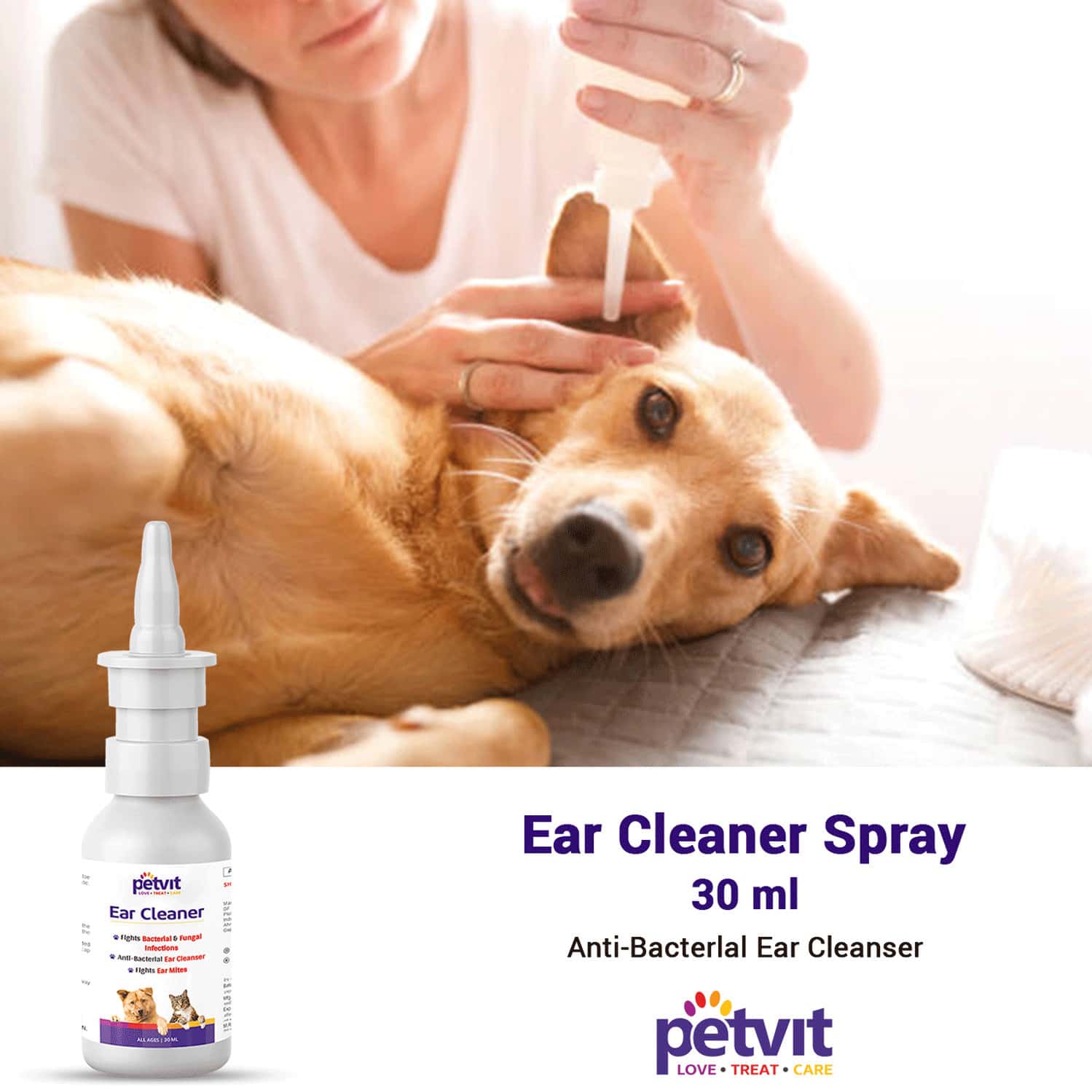 Buy PETVIT EAR CLEANER FOR ANTI- BACTERIAL PREVENTS EAR DISCHARGE & ODO ...