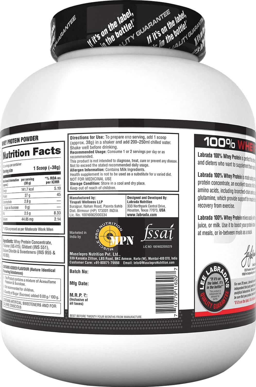 Buy LABRADA 100% WHEY PROTEIN - 4.4BS (2KG) VANILLA Online & Get Upto ...