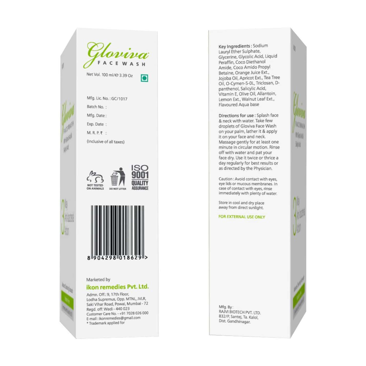 Buy GLOVIVA 3 WAY ANTIBACTERIAL FACE WASH 100 ML | SALICYLIC ACID 0.5 % ...