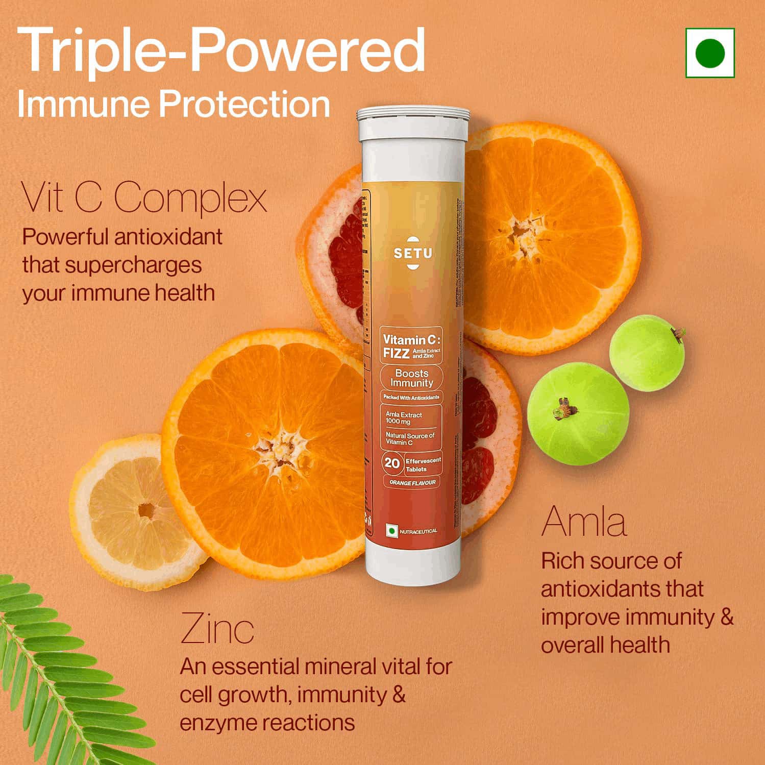 Buy SETU VITAMIN C: FIZZ - 80 EFFERVESCENT TABLETS| ORANGE FLAVOUR ...
