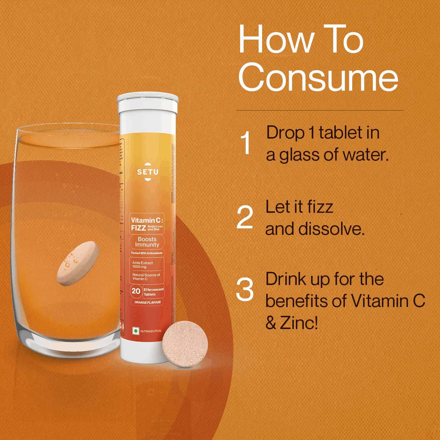 Buy SETU VITAMIN C: FIZZ - 80 EFFERVESCENT TABLETS| ORANGE FLAVOUR ...