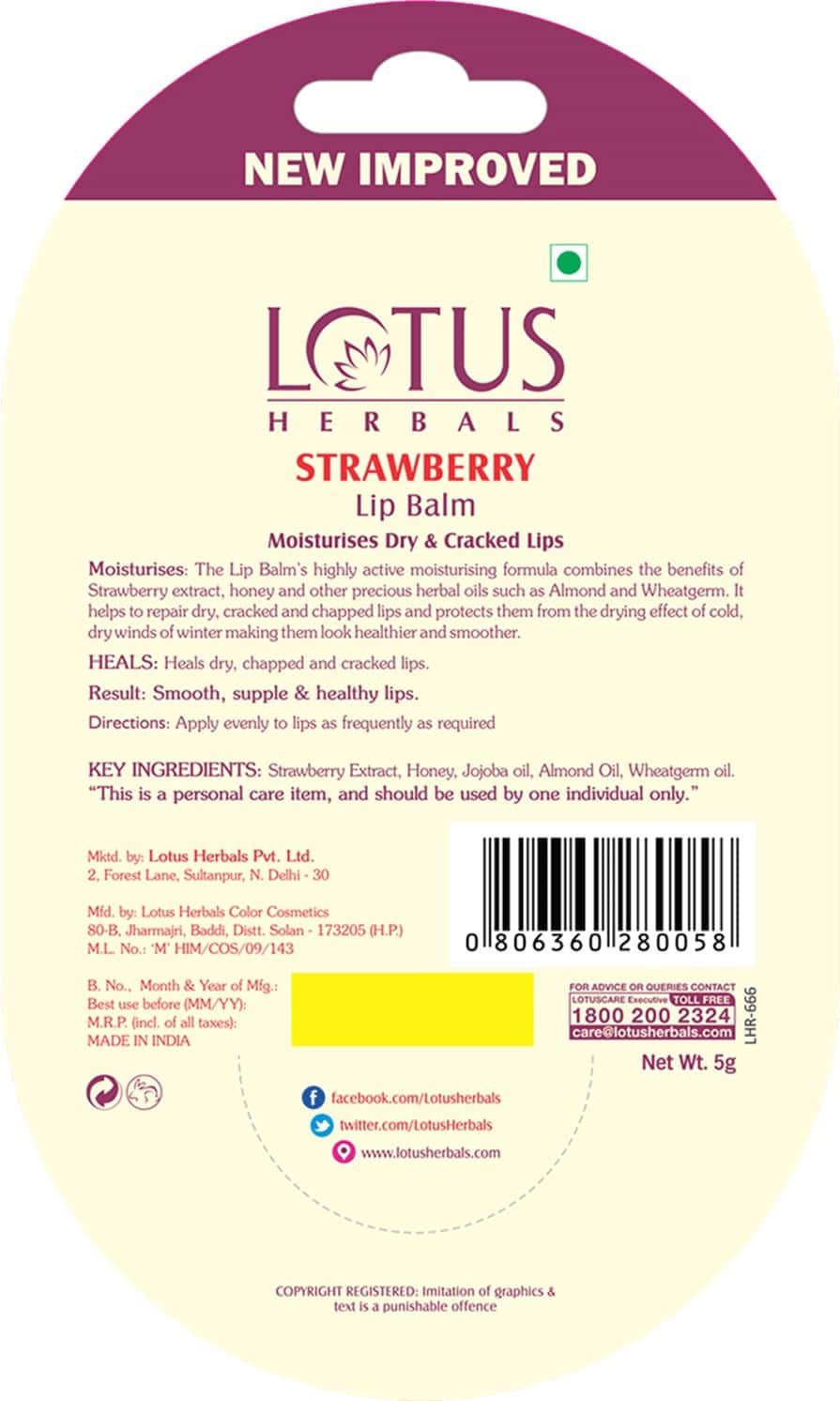 Buy LOTUS HERBALS LIP BALM STRAWBERRY - 5 G Online & Get Upto 60% OFF ...