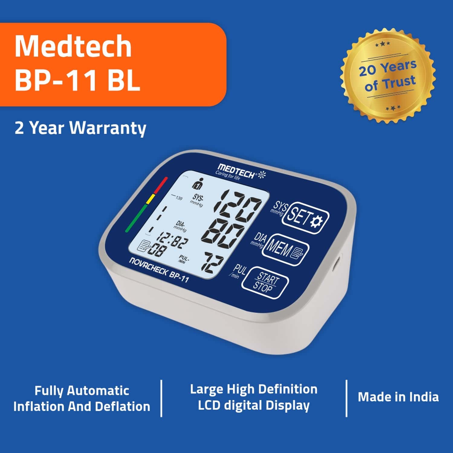 Buy MEDTECH BLOOD PRESSURE MONITOR BP11 WITH BACKLIGHT Online & Get ...