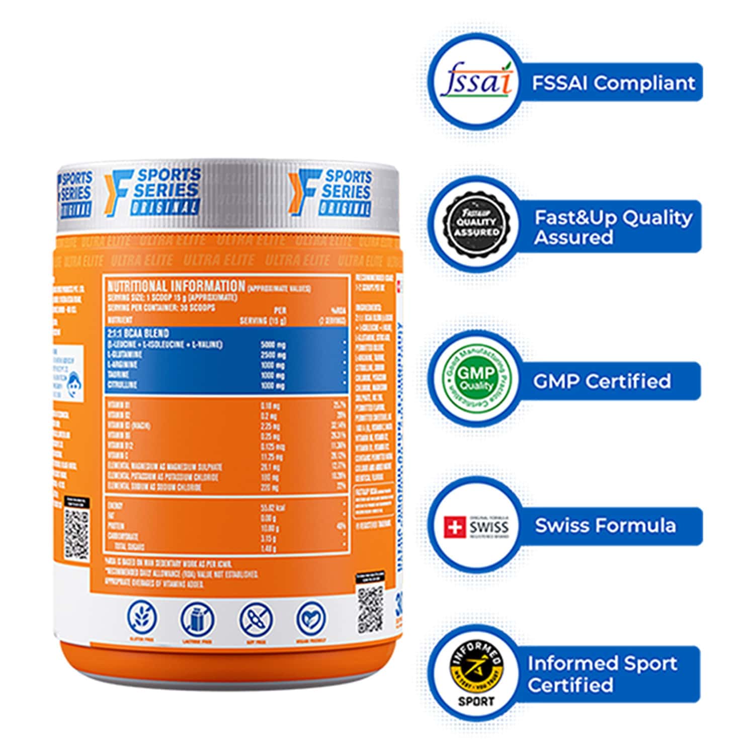 Buy FAST&UP BCAA INTRA-TRAINING - ADVANCED INTRA-TRAINING (450 GMS, 30 SERVINGS, ORANGE FLAVOUR ...