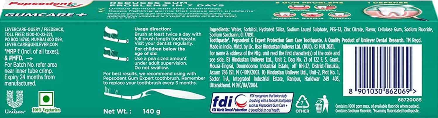 Buy PEPSODENT G GUMCARE+ 140G TOOTHPASTE Online & Get Upto 60% OFF at ...