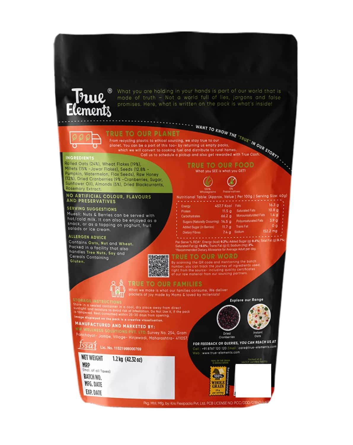 Buy TRUE ELEMENTS NUTS & BERRIES MUESLI - 145 GMS Online & Get Upto 60% ...