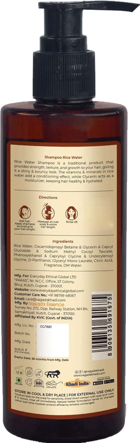 Buy VAGAD'S KHADI RICE WATER SHAMPOO 250ML | FOR HAIR STRENGTHENING ...