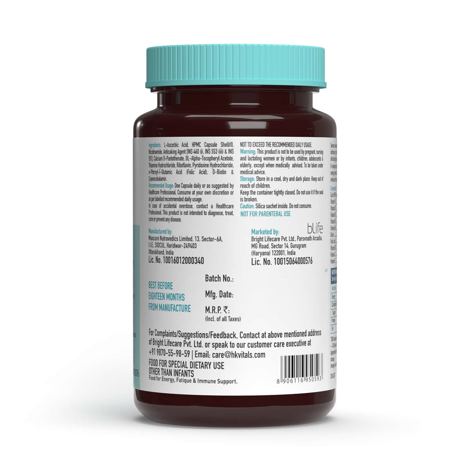 Buy HK VITALS B COMPLEX (WITH VITAMIN C & VITAMIN E) BY HEALTHKART, 60 ...