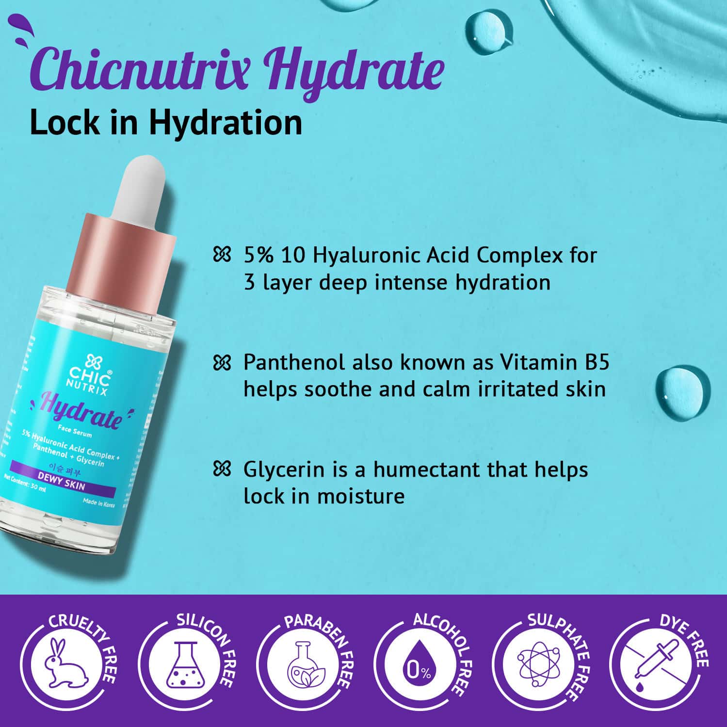 Buy CHICNUTRIX HYDRATE-HYDRATING SERUM WITH 5% HYALURONIC ACID, GLYCERIN & PANTHENOL| INTENSE ...
