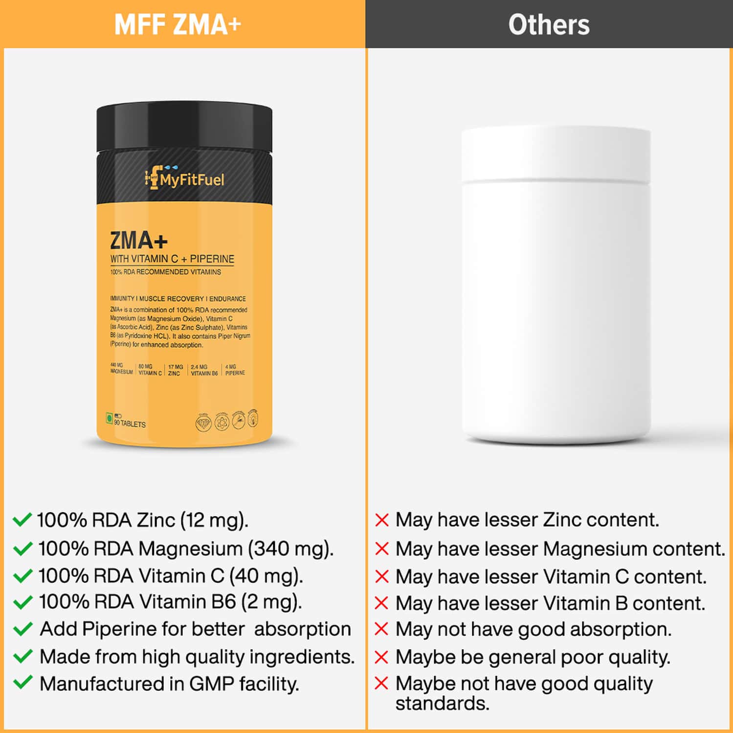 Buy MYFITFUEL ZMA+ (ZINC, MAGNESIUM, VITAMIN B6, VITAMIN C & PIPERINE ...