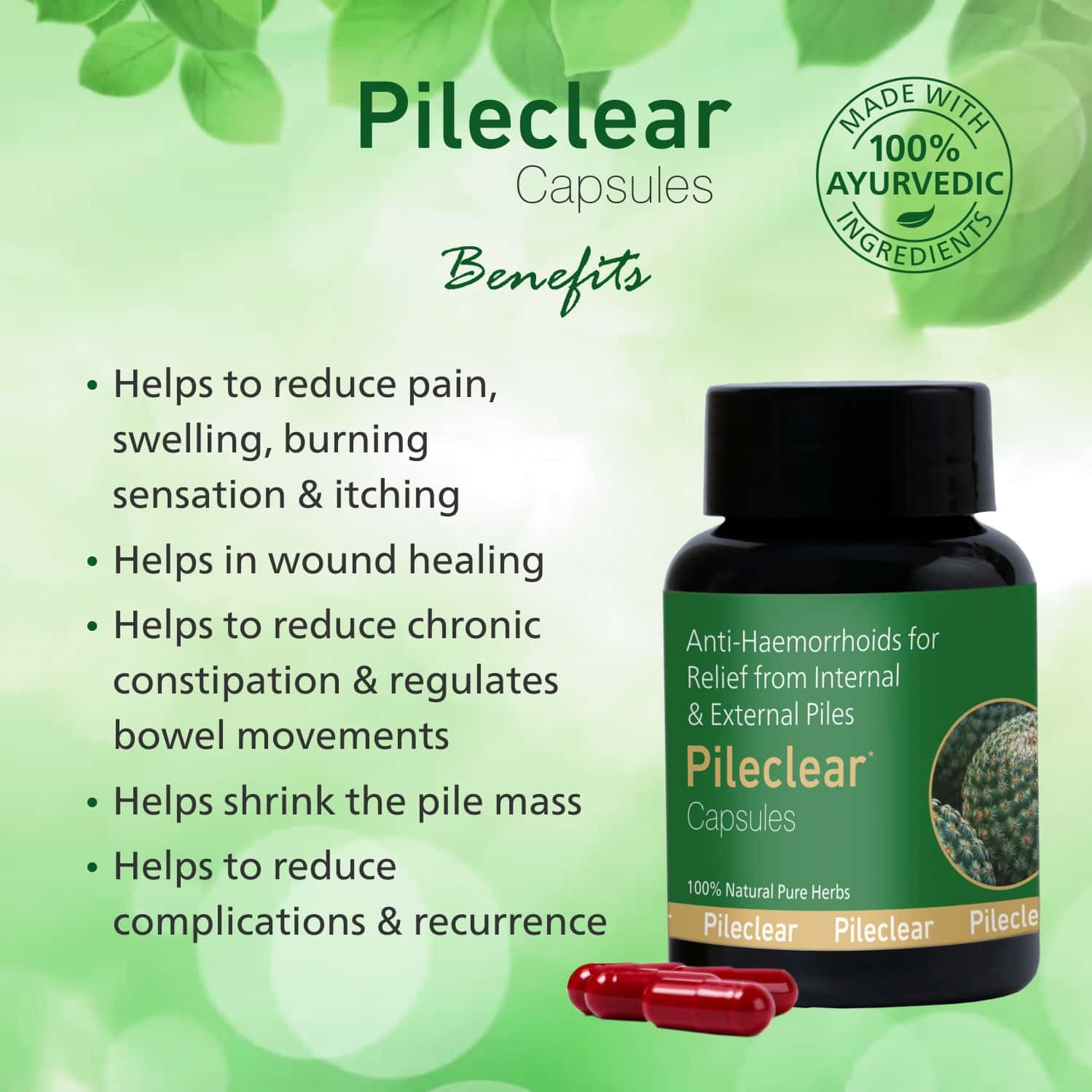 Buy PILECLEAR CAPSULES 30 CAPS | AYURVEDIC PILES CARE CAPSULES | 100 % ...
