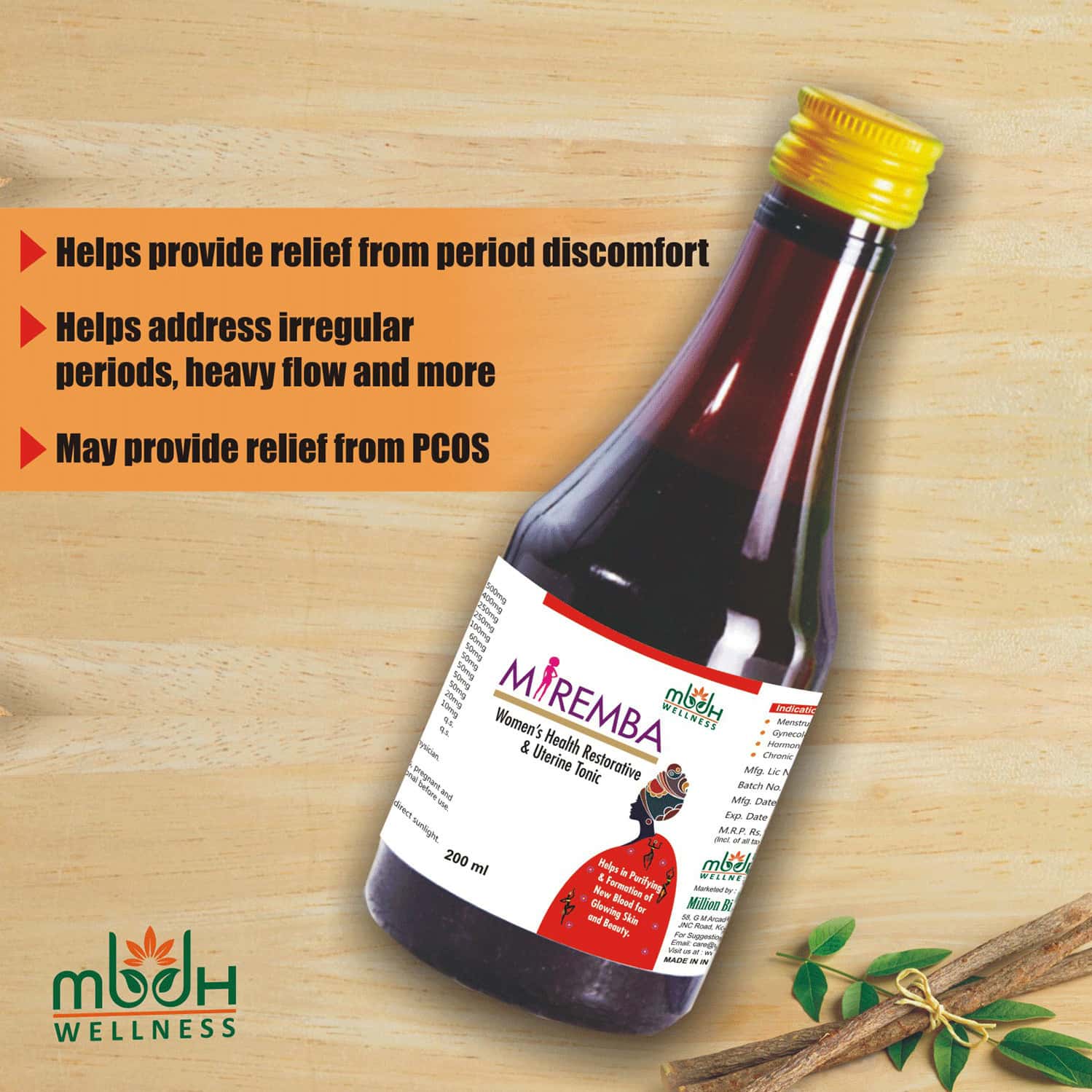Buy MBDHWELLNESS MIREMBA SYRUP FOR PCOD & PCOS REGULATING MENSTRUAL ...