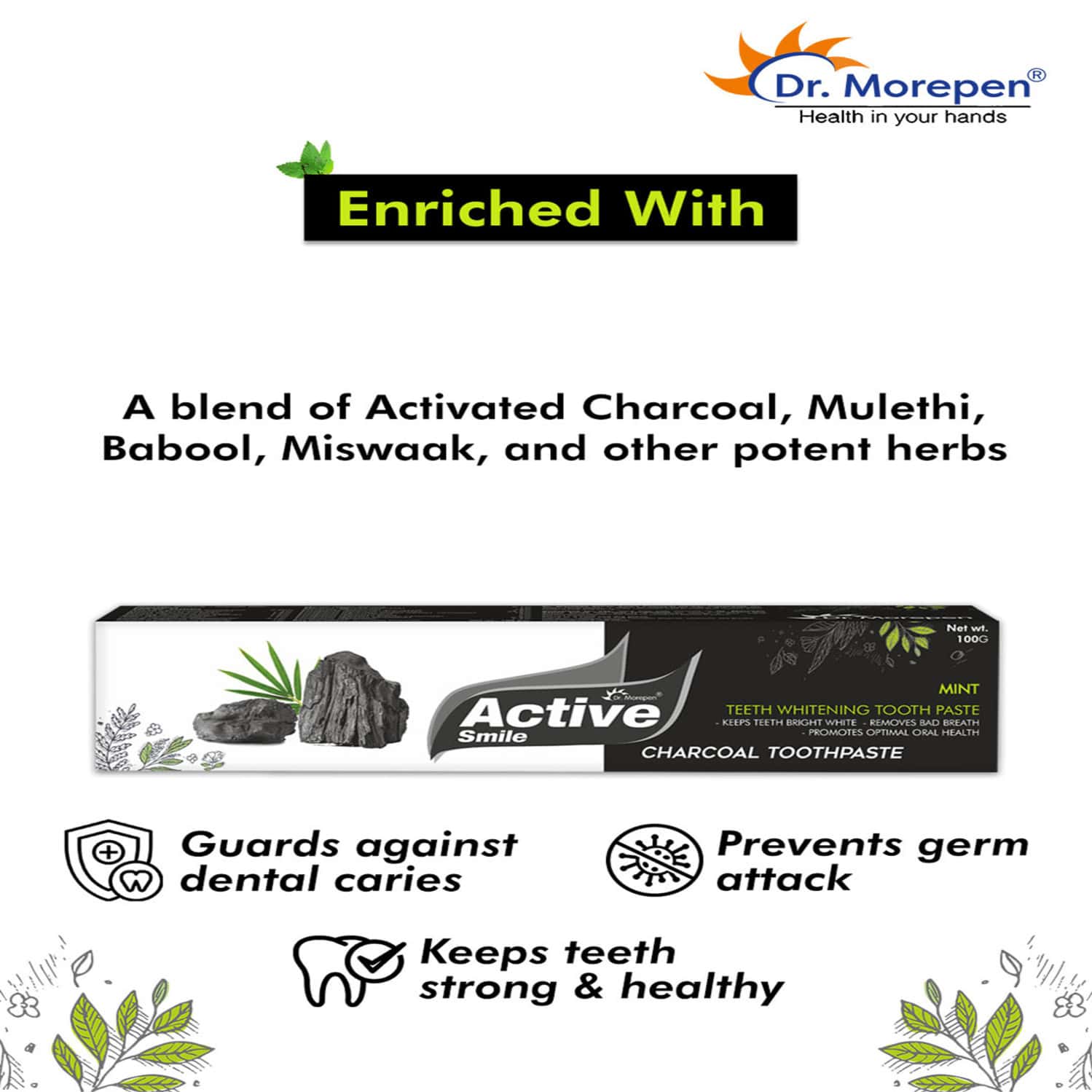 Buy ACTIVE SMILE CHARCOAL TOOTHPASTE WITH BAMBOO BRUSH 100GMS PACK OF 6 ...