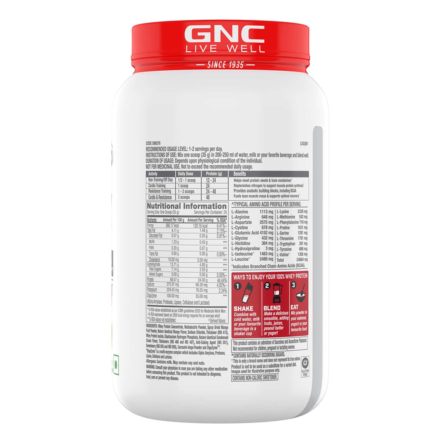 Buy GNC PRO PERFORMANCE 100% WHEY PROTEIN POWDER, 907 G | 24G PROTEIN ...