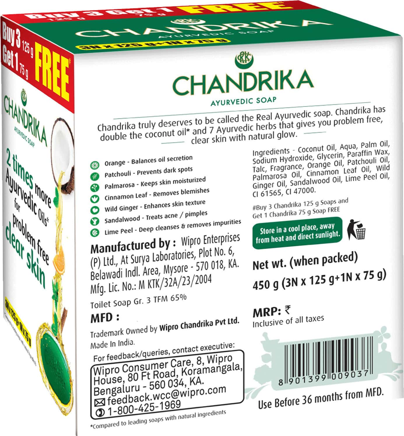 Buy CHANDRIKA AYURVEDIC HANDMADE SOAP, 125G (PACK OF 3) WITH FREE 75G ...