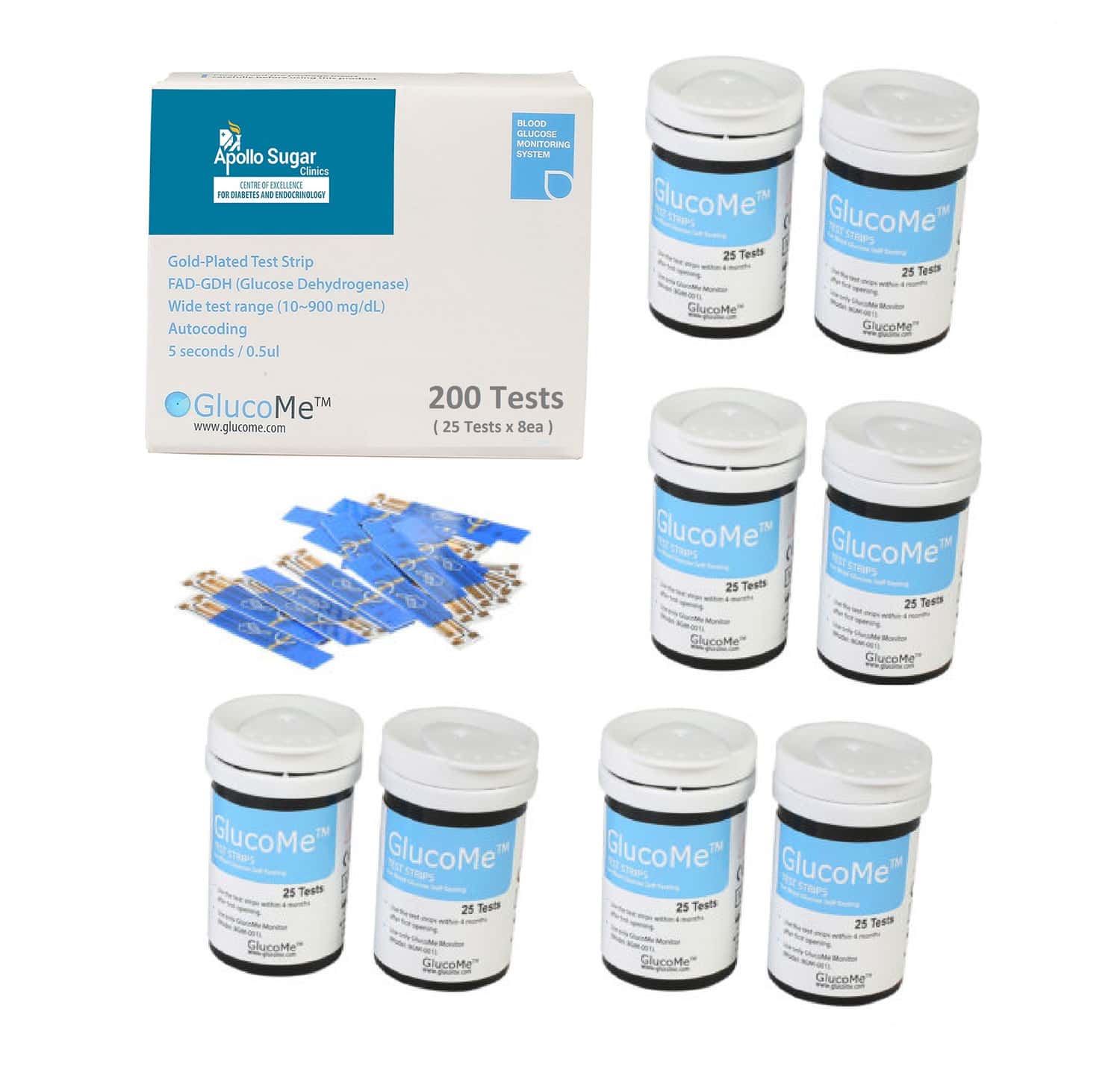 Buy Apollo Sugar Smart Glucometer Kit (With Free 200 Gold Plated Test ...