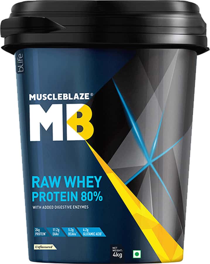Buy MUSCLEBLAZE RAW WHEY PROTEIN CONCENTRATE 80% (UNFLAVOURED, 1KG ...