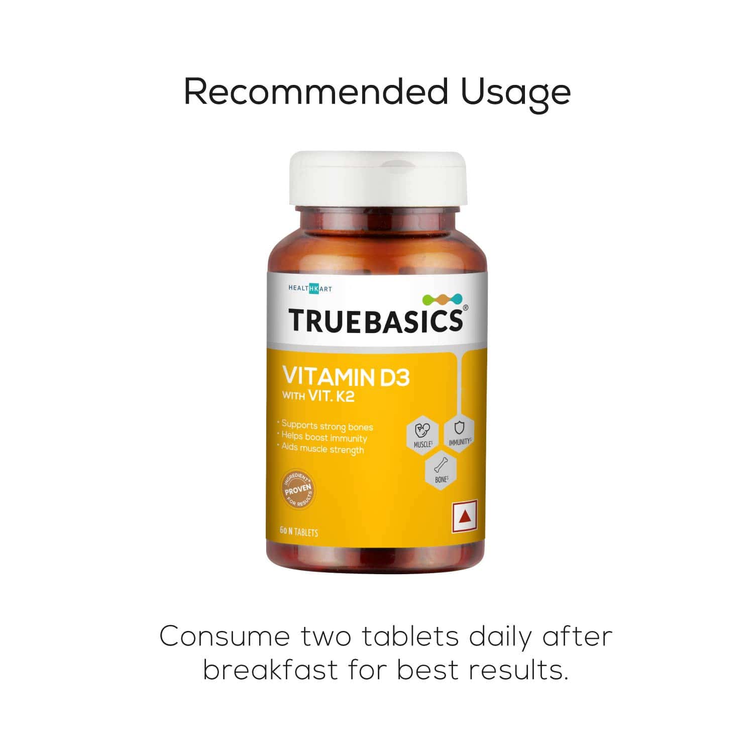 Buy TRUEBASICS VITAMIN D3 WITH VITAMIN K2 (60 TABLETS) Online & Get ...