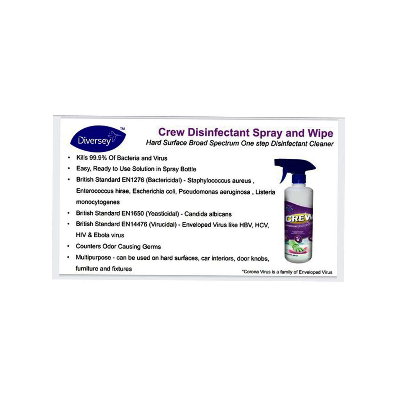 Buy DIVERSEY CREW DISINFECTANT SPRAY AND WIPE - CLEANER DISINFECTANT ...