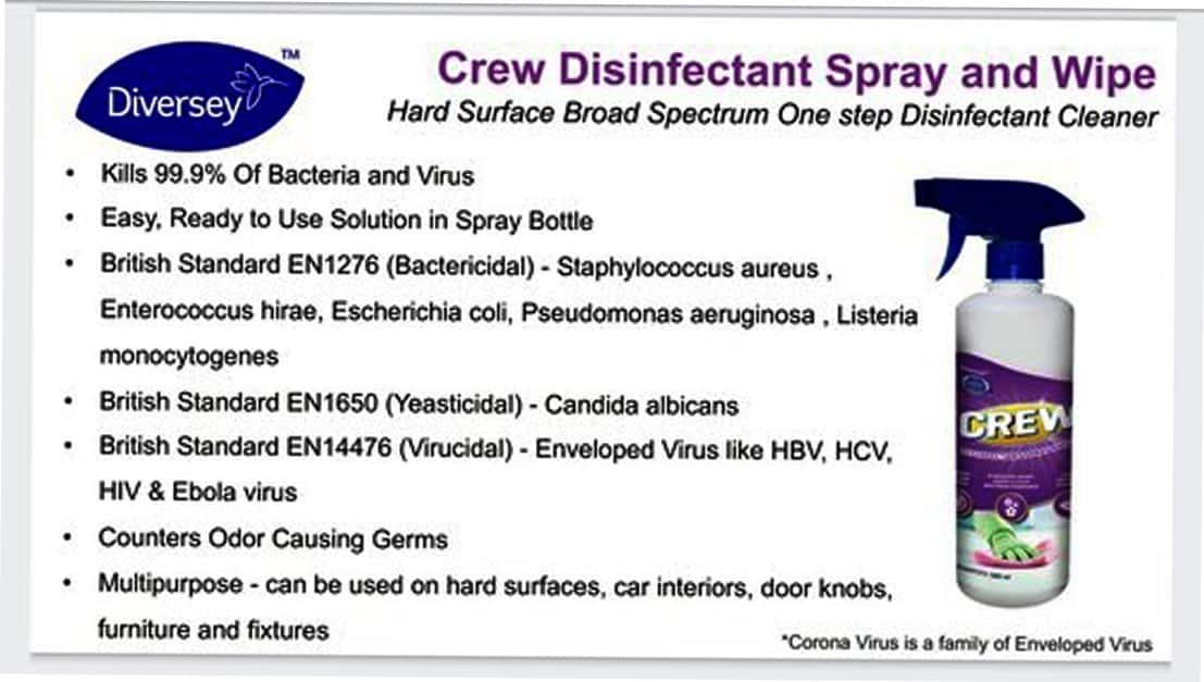 Buy DIVERSEY CREW DISINFECTANT SPRAY AND WIPE - CLEANER DISINFECTANT ...