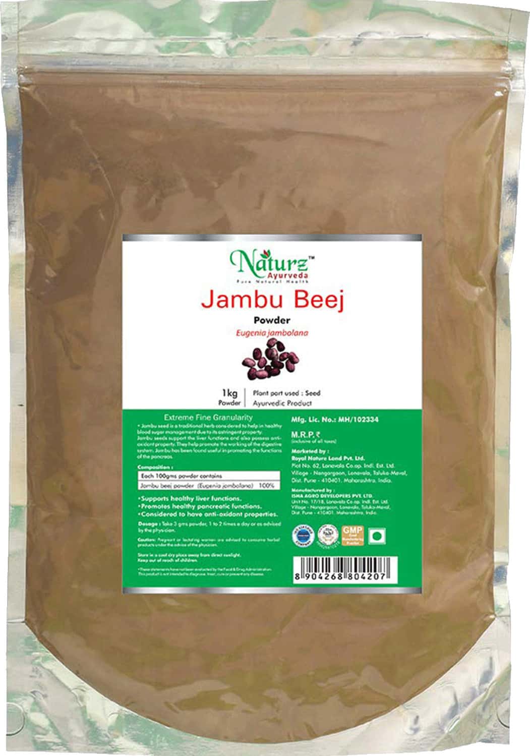 Buy NATURZ AYURVEDA JAMBU BEEJ POWDER - 1 KG POWDER - PACK OF 4 Online ...