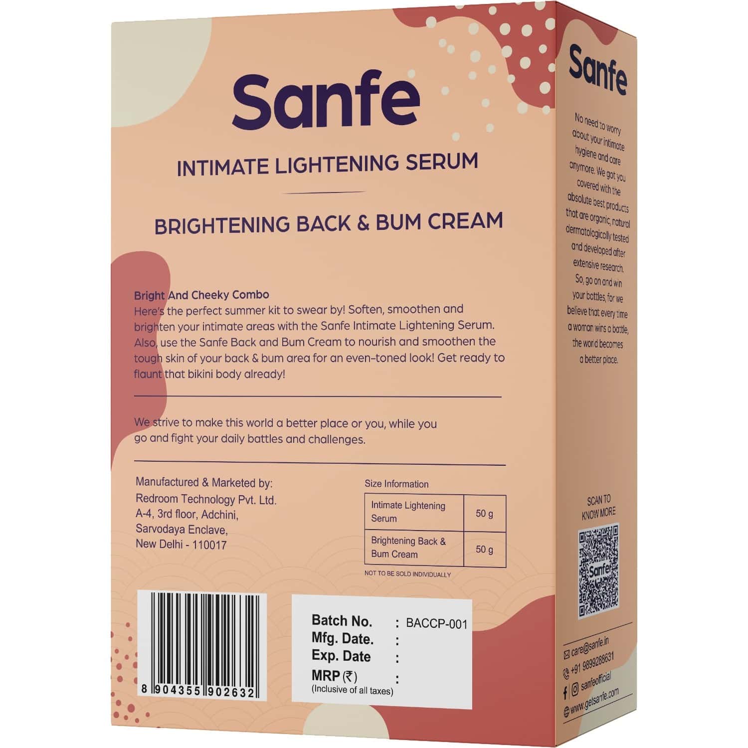 Buy SANFE BRIGHT AND CHEEKY COMBO(INTIMATE LIGHTENING SERUM 50 ML +BACK ...