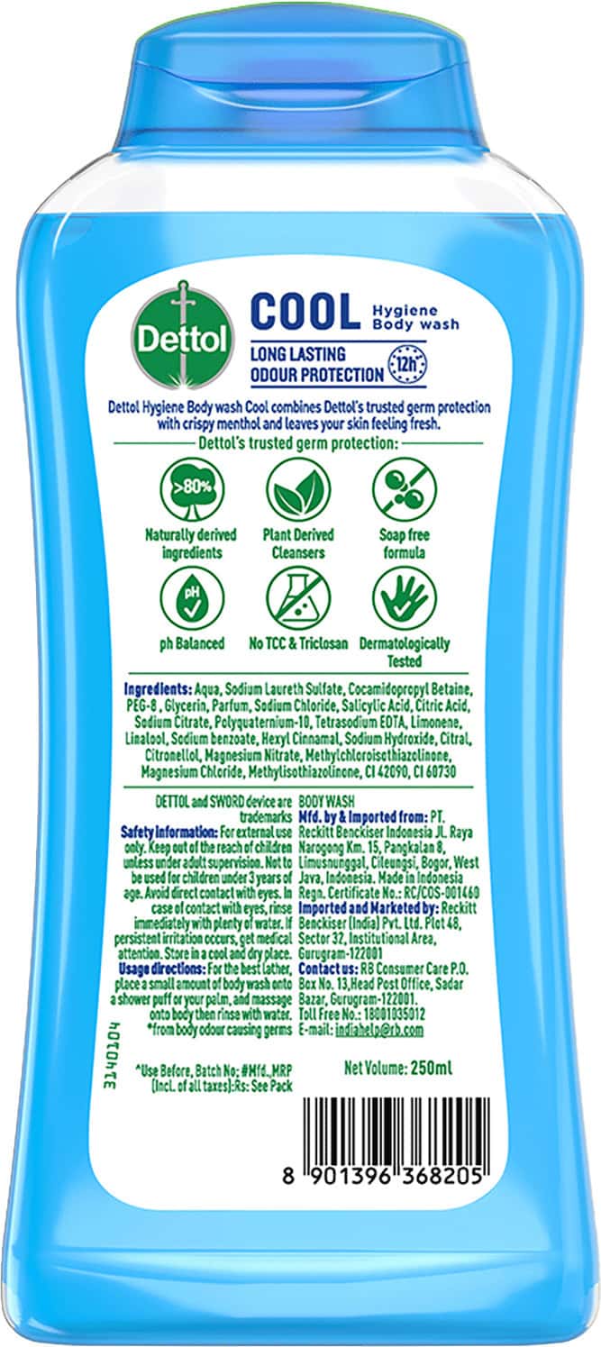 Buy DETTOL BODY WASH AND SHOWER GEL FOR WOMEN AND MEN COOL - 250ML ...