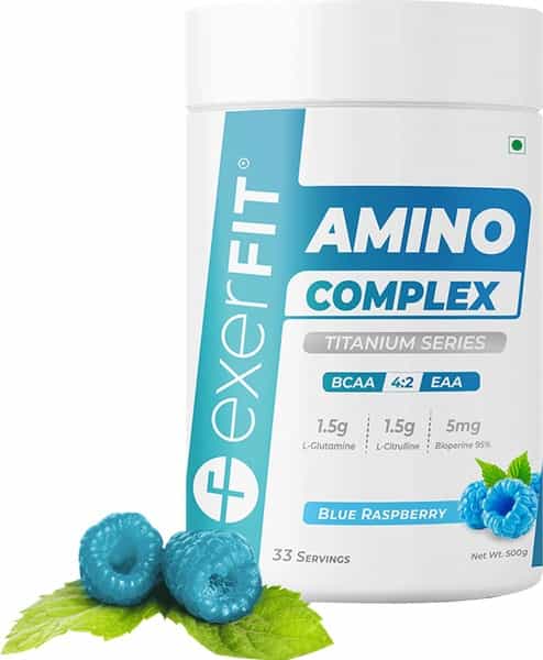 Buy EXERFIT AMINOS COMPLEX BLEND OF BCAA AND EAA (BLUE RASPBERRY)-500G ...