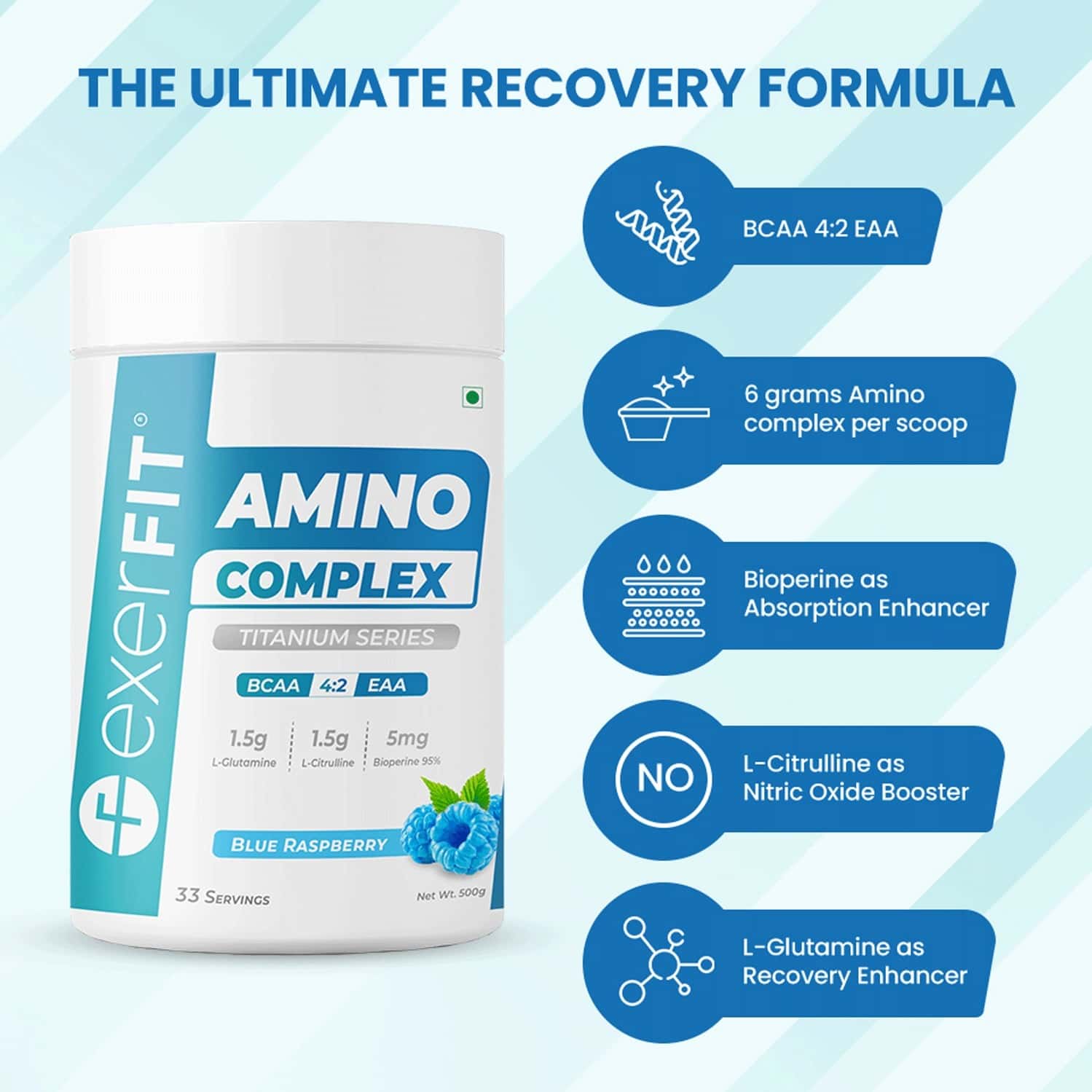 Buy EXERFIT AMINOS COMPLEX BLEND OF BCAA AND EAA (BLUE RASPBERRY)-500G ...