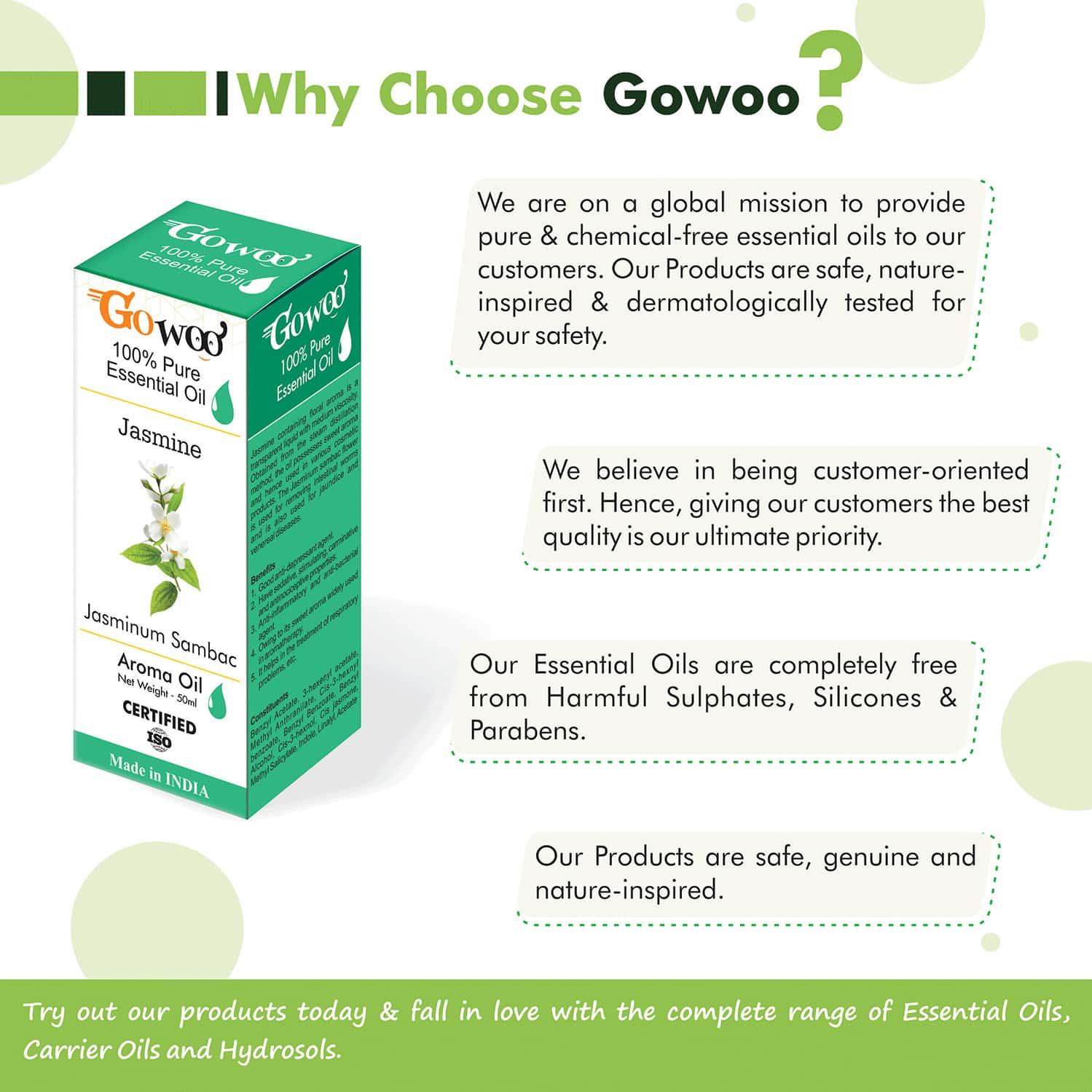 Buy GO WOO 100% PURE JASMINE SAMBAC OILS FOR HAIR SKIN & AROMATHERAPY 100% PURE & VIRGIN OILS 50 ...