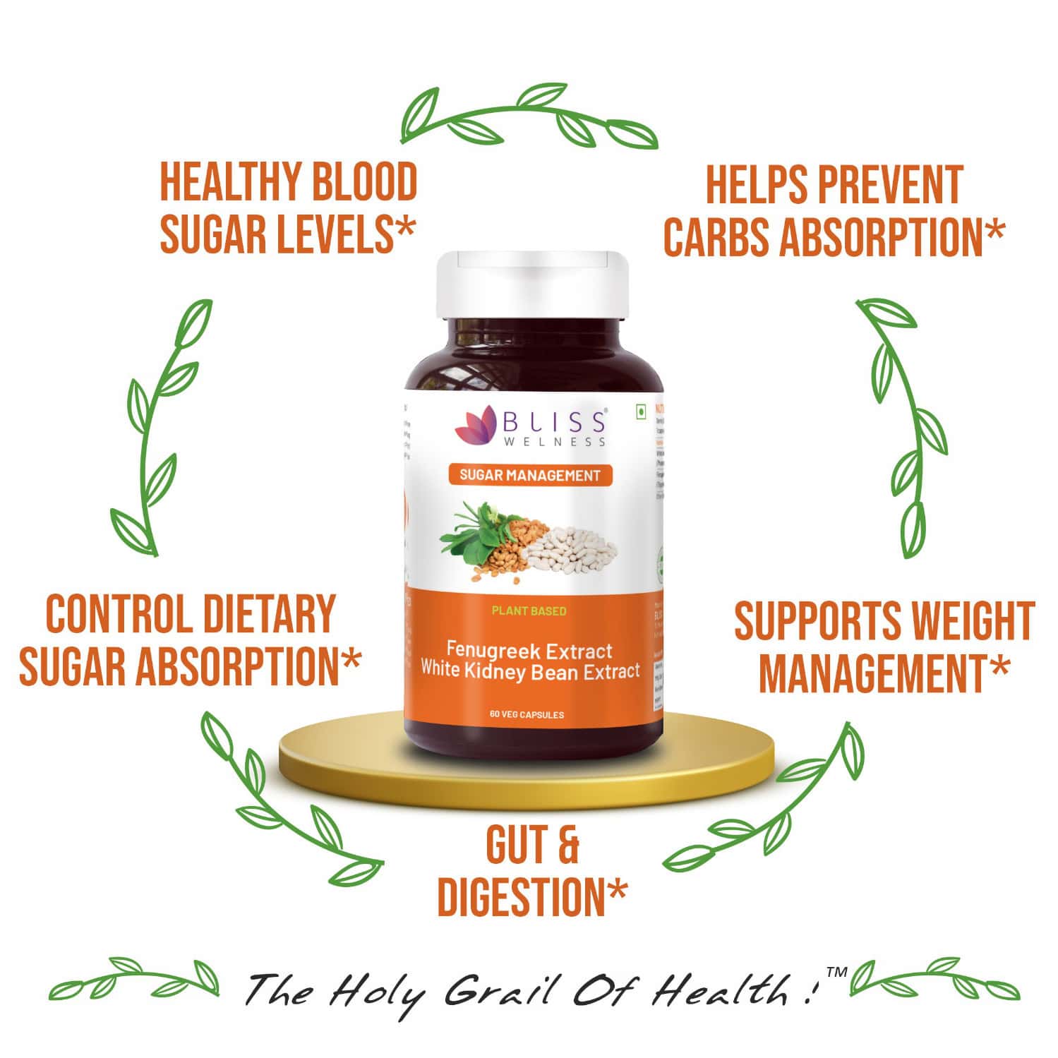 Buy BLISS WELNESS GLUCO PLUS FENUGREEK EXTRACT+ WHITE KIDNEY BEAN ...