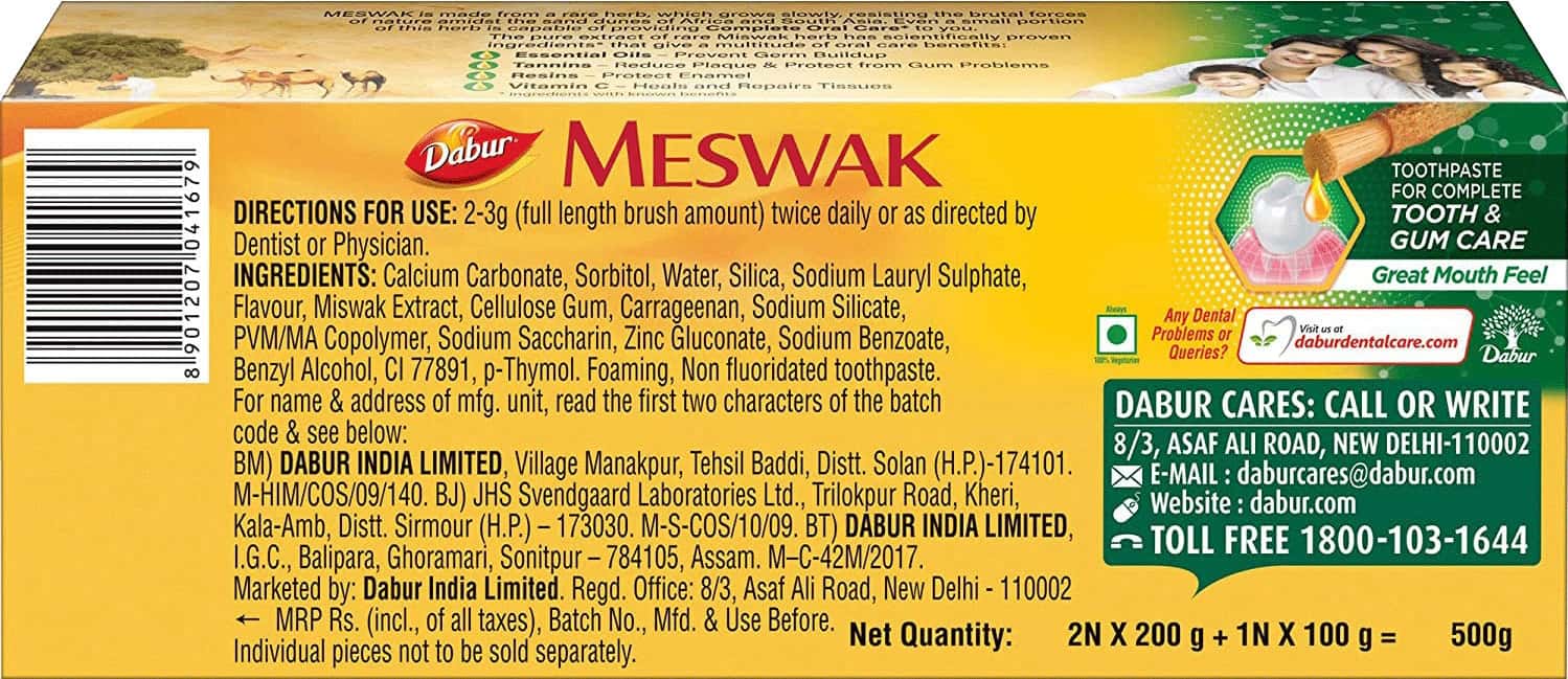 Buy DABUR MESWAK TOOTHPASTE FAMILY SAVER PACK - 500G(200GX2 & 100GX1 ...