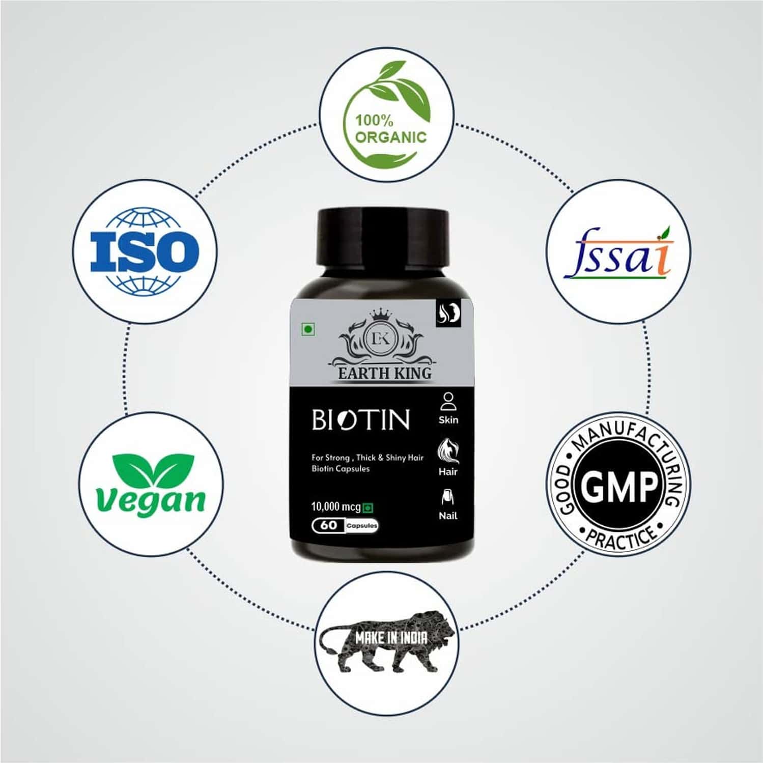 Buy EARTH KING BIOTIN CAPSULE - 10,000 MCG 60 CAPSULES Online & Get ...