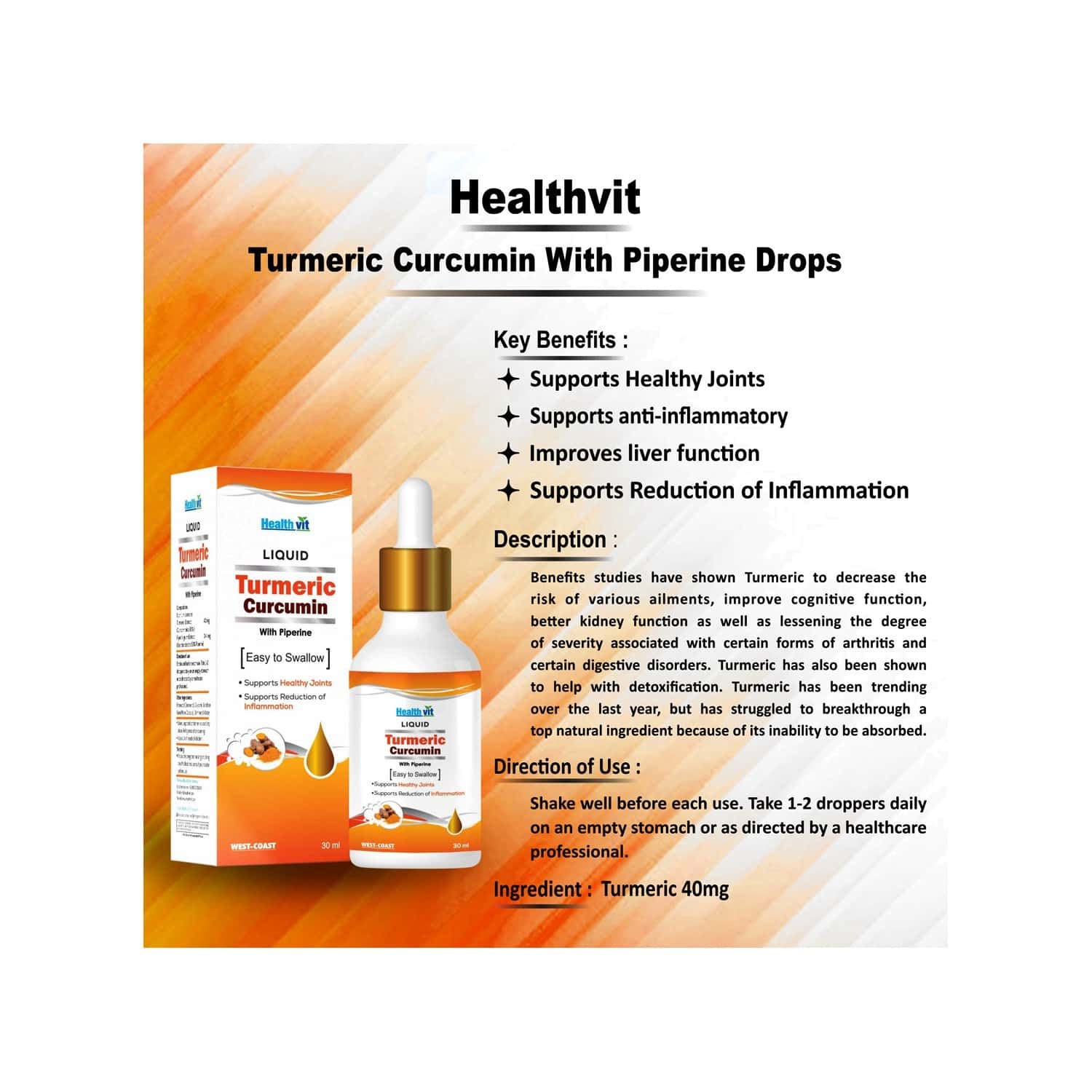 Buy HEALTHVIT TURMERIC EXTRACT 40MG CURCUMIN (CURCUMINOIDS 95% ) WITH ...