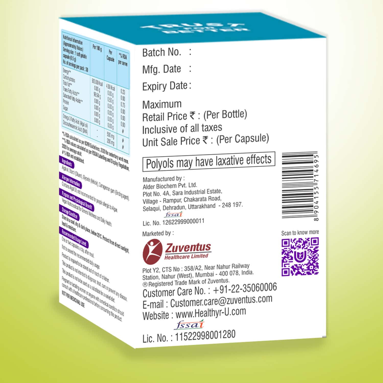 Buy HEALTHYR-U VEGAN OMEGA DHA BOTTLE OF 30 CAPSULES Online & Get Upto ...