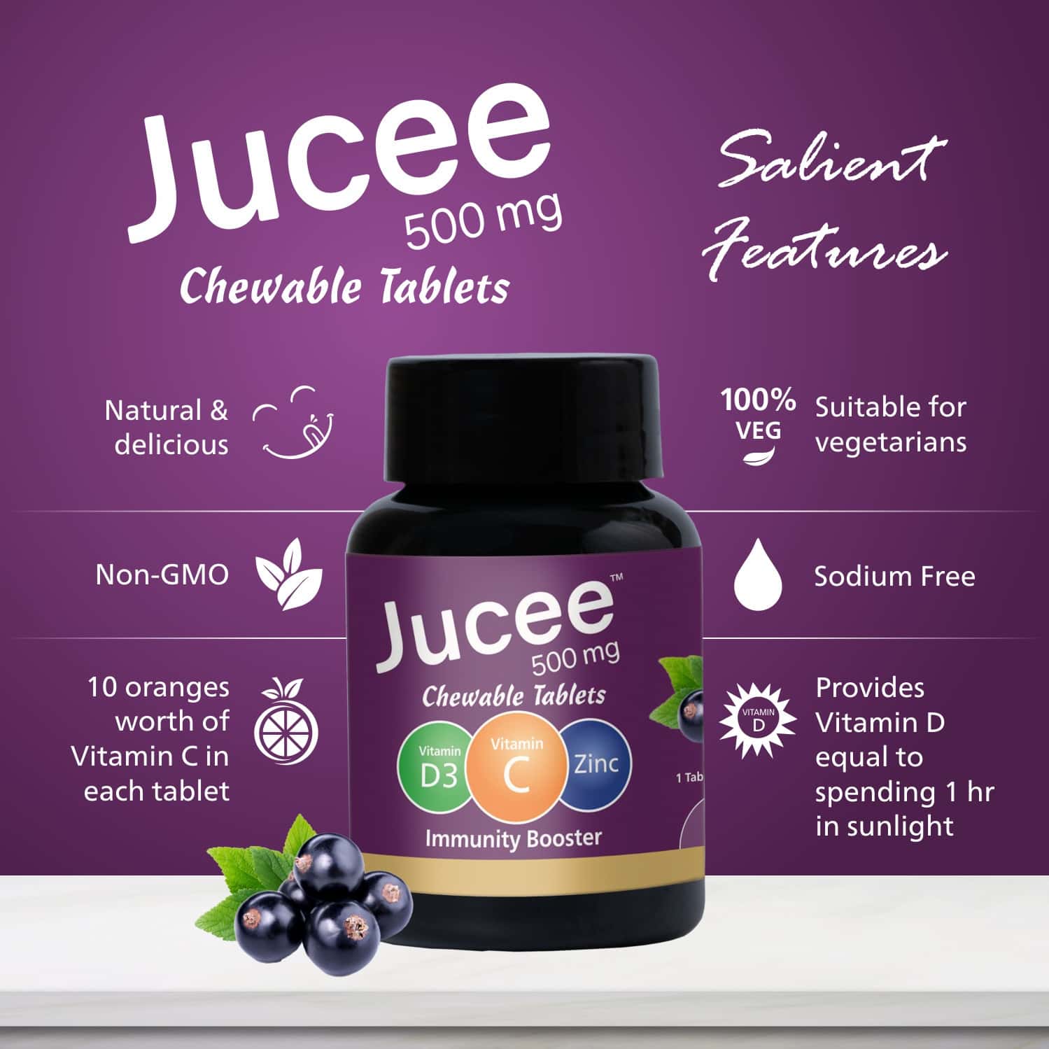 Buy JUCEE CHEWABLE TABLETS (BLACK CURRANT) (60 TABLETS - PACK OF 4 ...
